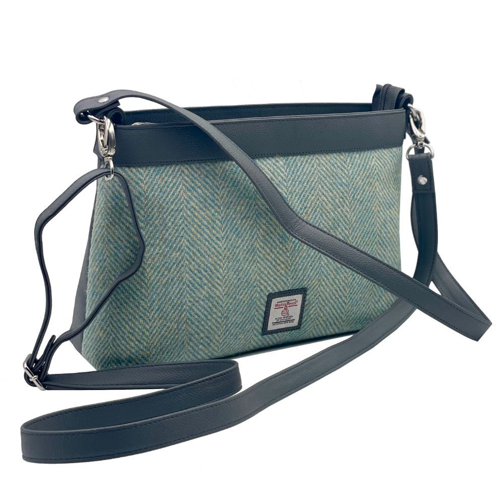 Harris Tweed Large Shoulder Bag Turquoise Herringbone | Crail Jacket